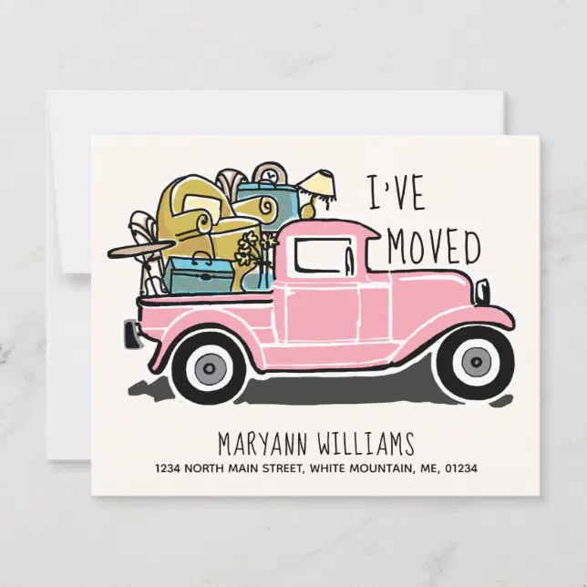 Vintage Pink Truck Furniture Budget Moving Card | Zazzle
