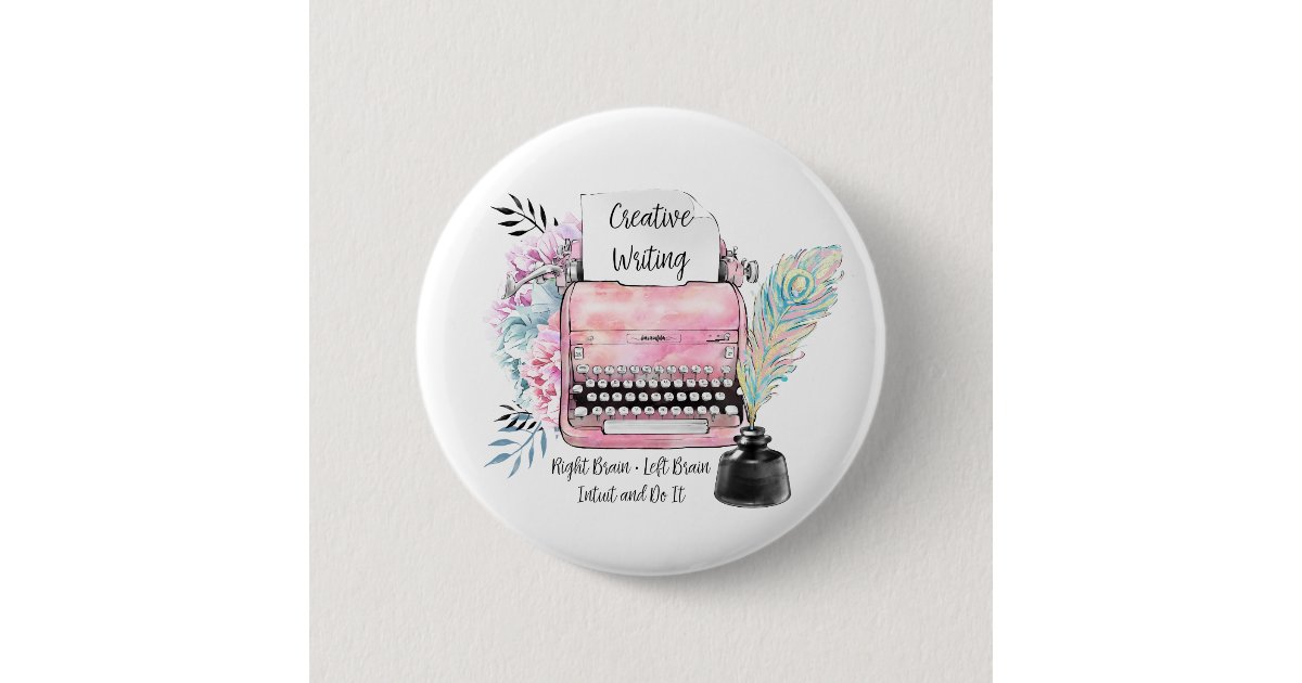 Vintage Pink Typewriter Creative Writing Pinback Button | Zazzle