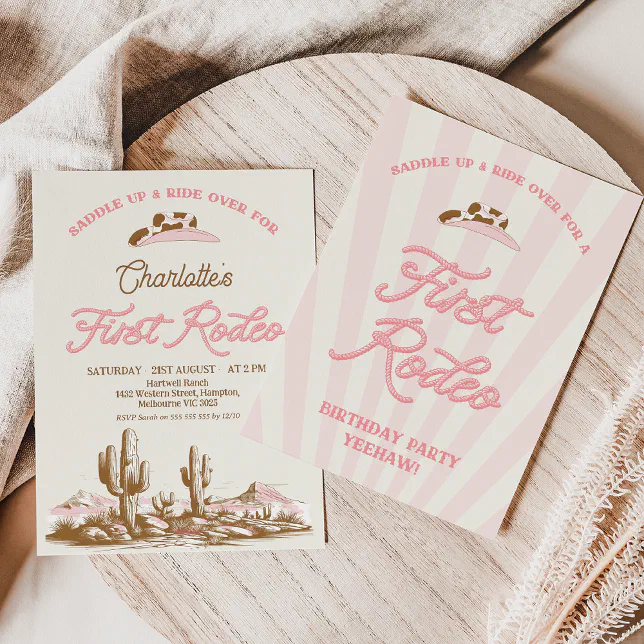 Vintage Pink Western First Rodeo 1st Birthday Invitation | Zazzle