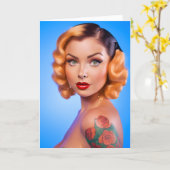 Vintage Pinup Rose Tattoo Birthday Card | Zazzle