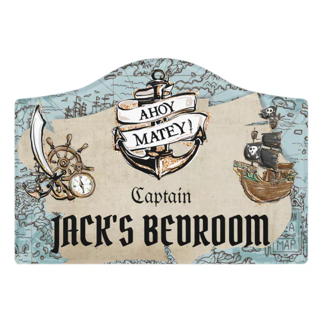 Vintage Pirate Ahoy Matey Boy Bedroom Nursery Door Sign | Zazzle