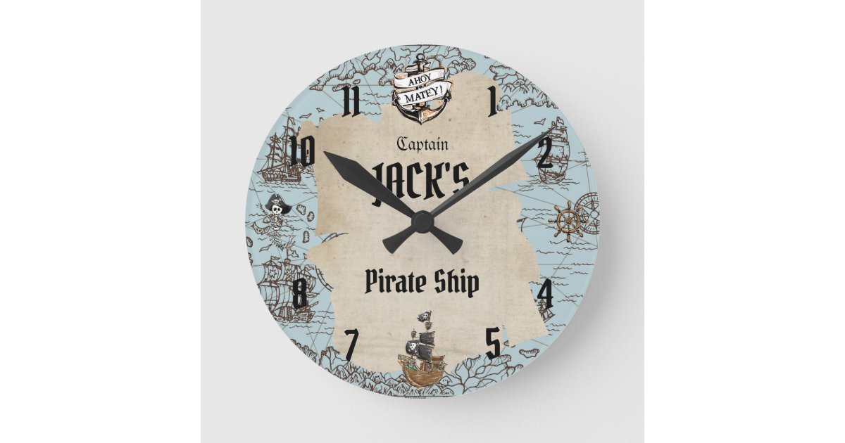 Vintage Pirate Anchor Nautical Boy Bedroom Numeral Round Clock | Zazzle