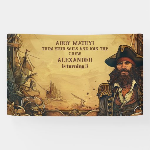 Vintage Pirate Birthday Party Ahoy Matey Old Map Banner | Zazzle