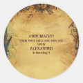 Vintage Pirate Birthday Party Ahoy Matey Old Map Classic Round Sticker ...