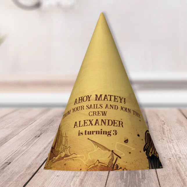 Vintage Pirate Birthday Party Ahoy Matey Old Map Party Hat | Zazzle