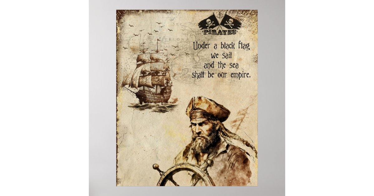 Vintage pirate captain and ship poster | Zazzle