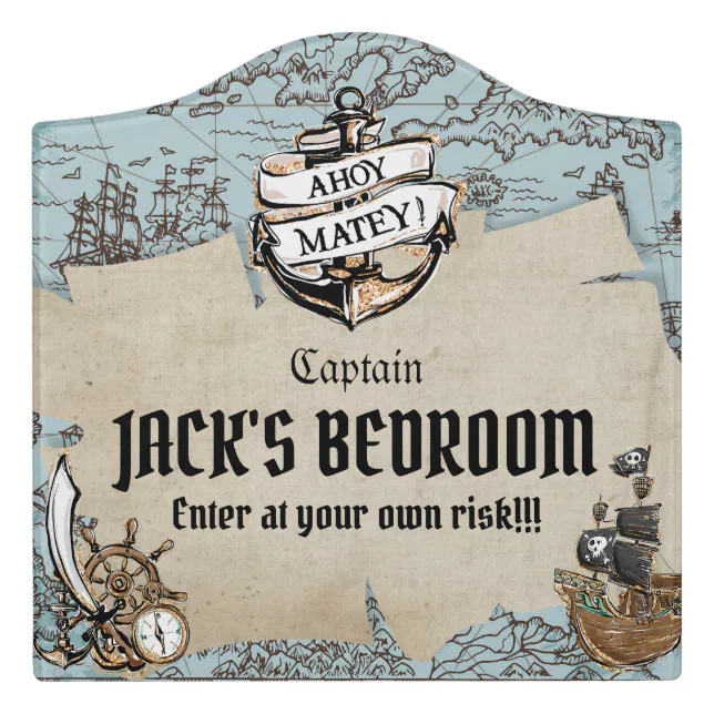 Vintage Pirate Map Ahoy Matey Boy Bedroom Door Sign | Zazzle