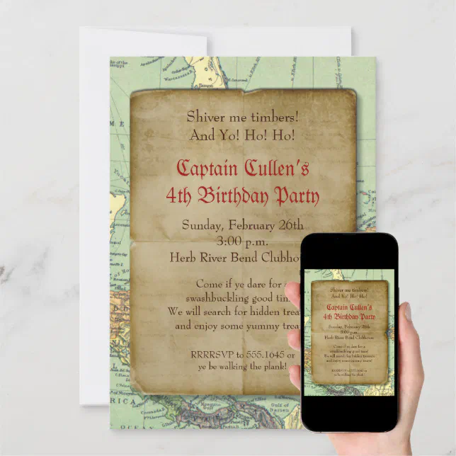 Vintage Pirate Map Invitation | Zazzle
