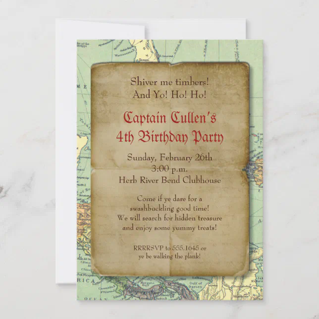Vintage Pirate Map Invitation | Zazzle