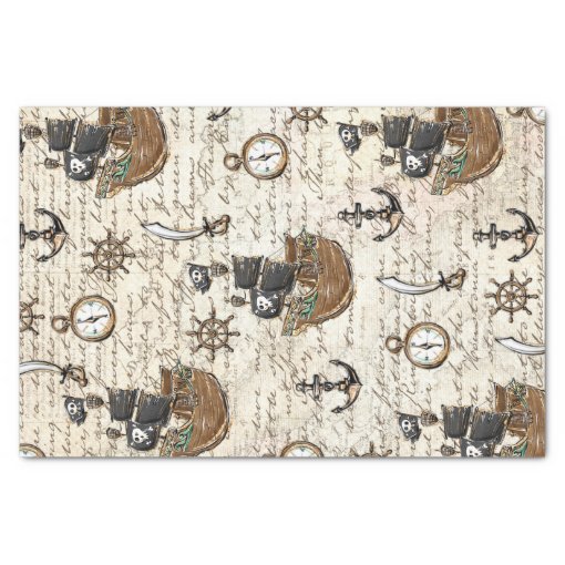 Vintage Pirate Ship Letter Nautical Decoupage Tissue Paper | Zazzle
