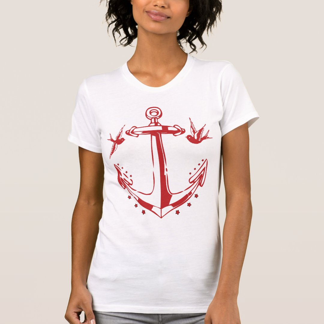 Vintage Pirate Tattoo Anchor & Sparrow Sailor Tee | Zazzle