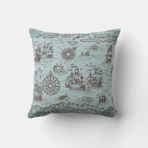 Vintage Pirate Treasure Map Ahoy Matey Anchor Boy Throw Pillow | Zazzle