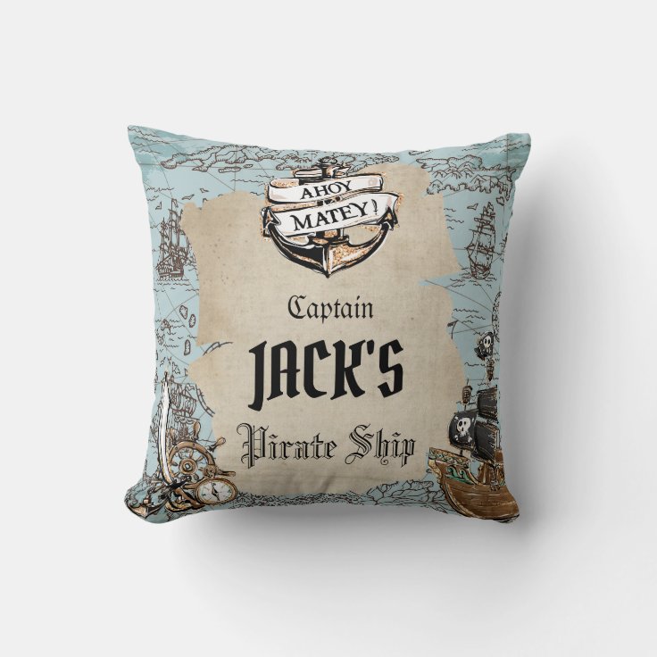 Vintage Pirate Treasure Map Ahoy Matey Anchor Boy Throw Pillow | Zazzle
