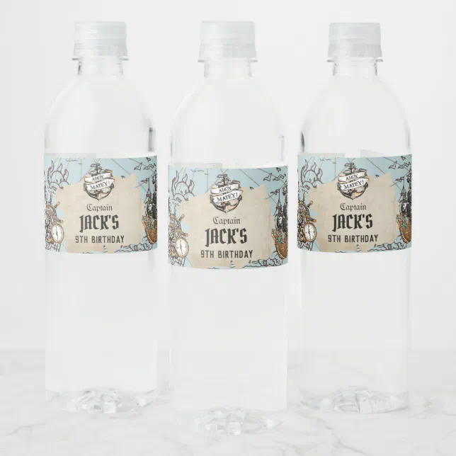 Vintage Pirate Treasure Map Birthday Favor Water Bottle Label | Zazzle
