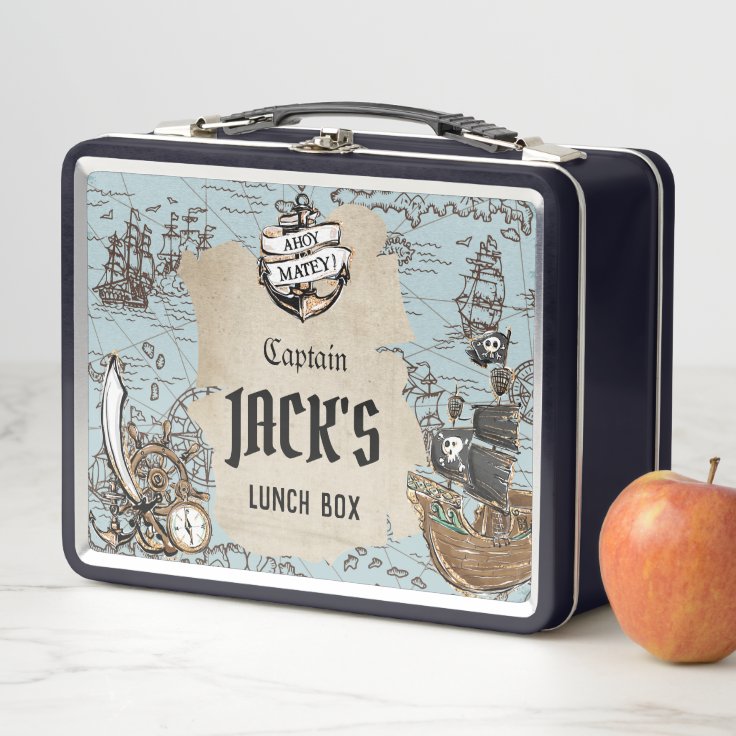 Vintage Pirate Treasure Map Nautical Anchor Scroll Metal Lunch Box | Zazzle