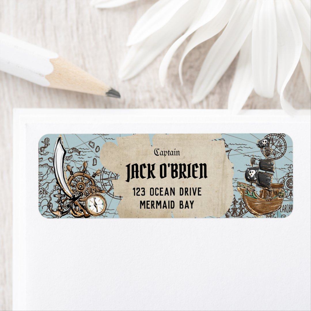 Vintage Pirate Treasure Map Return Address Label | Zazzle