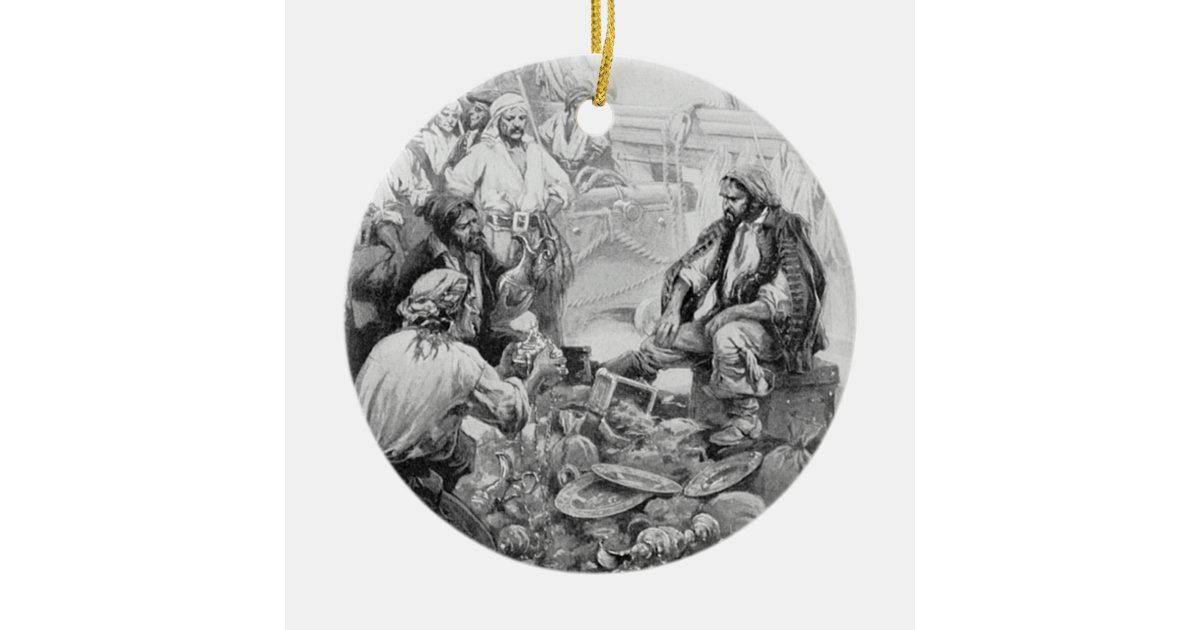 Vintage Pirates Counting their Treasures and Loot Ceramic Ornament | Zazzle