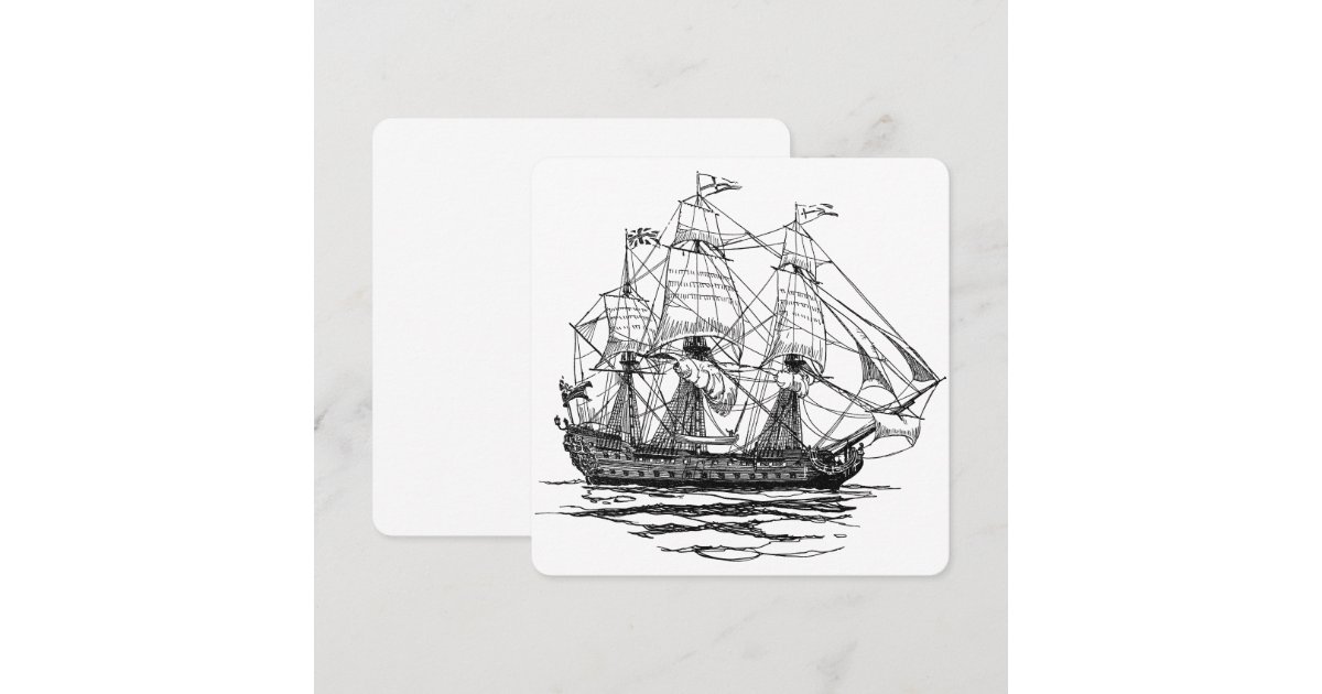 Vintage Pirates Galleon Gun Ship Sketch Invitation | Zazzle