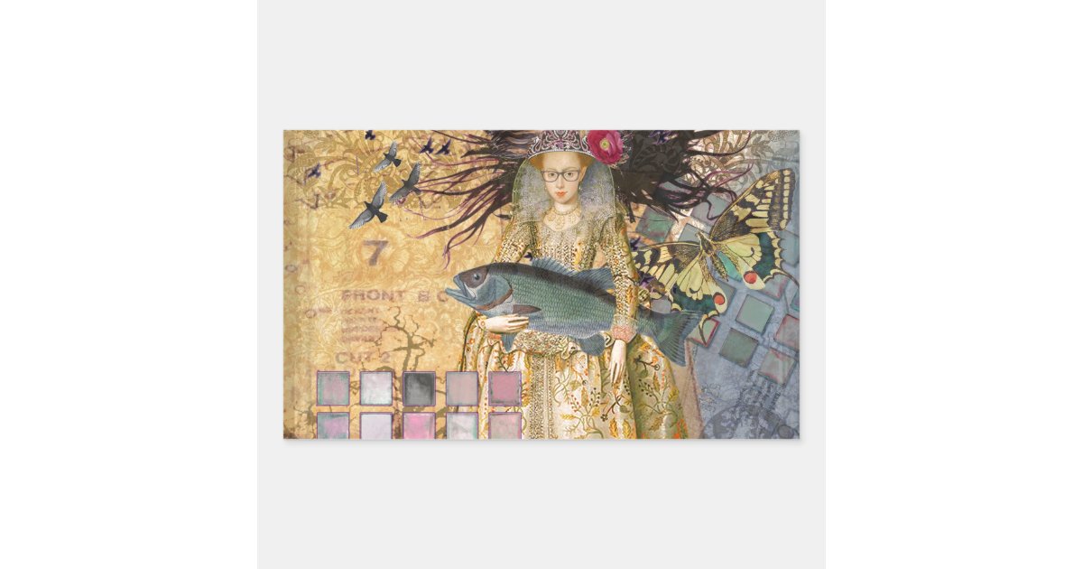 Vintage Pisces Woman Gothic Classic Rectangular Sticker | Zazzle