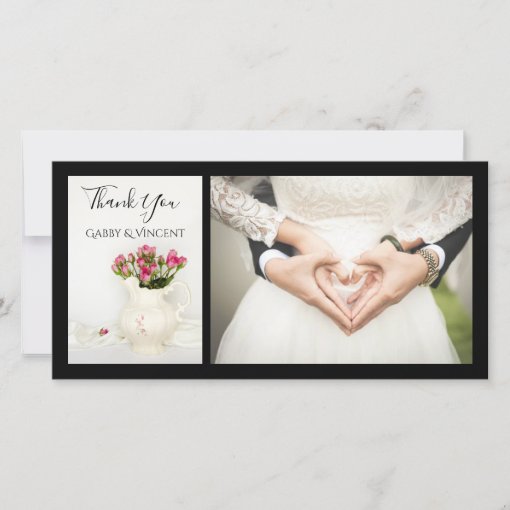 Vintage Pitcher and Pink Roses Wedding Thank You | Zazzle