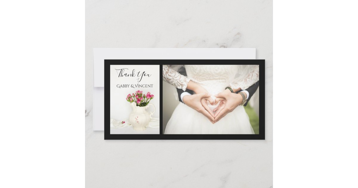 Vintage Pitcher and Pink Roses Wedding Thank You | Zazzle