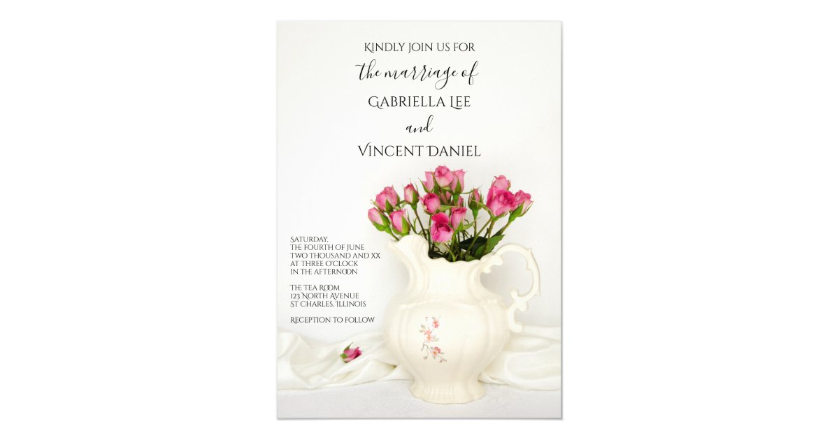 Vintage Pitcher with Pink Roses Wedding Invitation | Zazzle.com