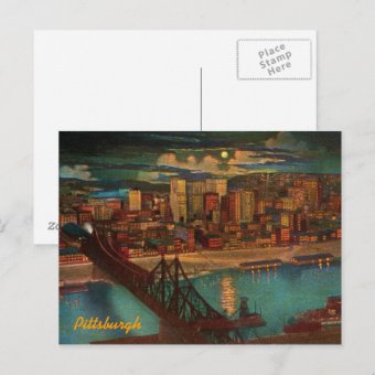 Vintage Pittsburgh By Moonlight Postcard | Zazzle
