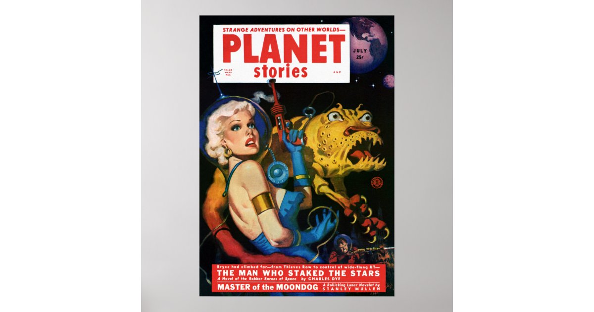 Vintage Planet Stories Alien Invasion Poster | Zazzle