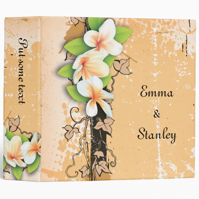 Vintage plumeria ivy orange white wedding binder | Zazzle