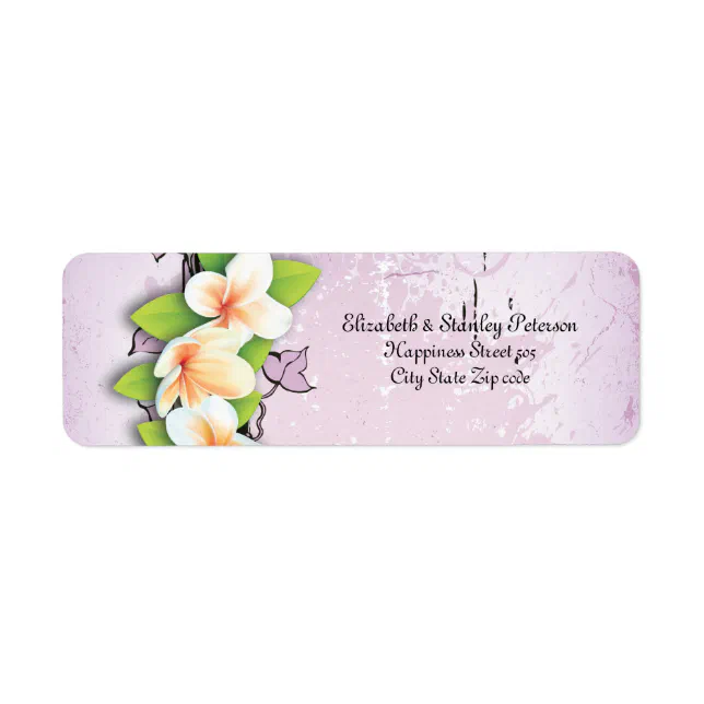 Vintage plumeria ivy purple white wedding label | Zazzle