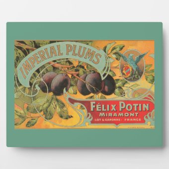 Vintage Plums Fruit Label Tabletop Plaque | Zazzle