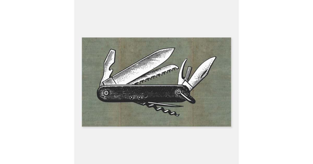 Vintage Pocket Knife Art Rectangular Sticker | Zazzle