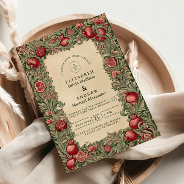 Vintage Pomegranate Garden Wedding Invitation | Zazzle