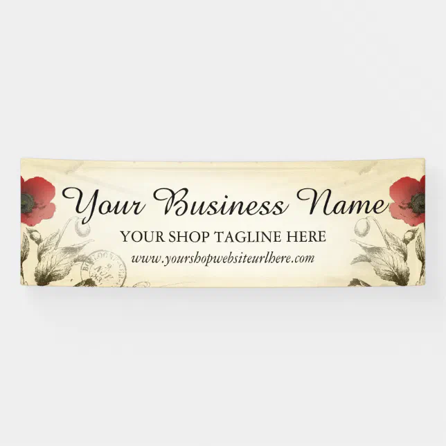 Vintage Poppies Ephemera Banner | Zazzle