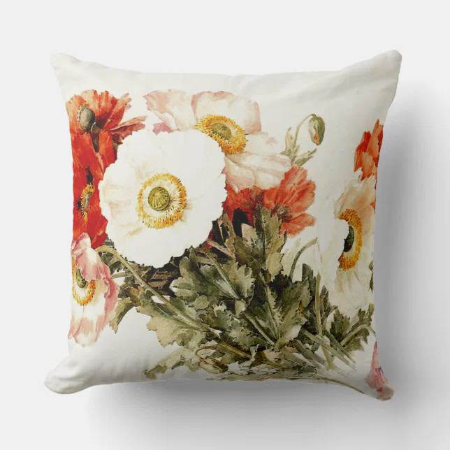 Vintage Poppies Throw Pillow | Zazzle