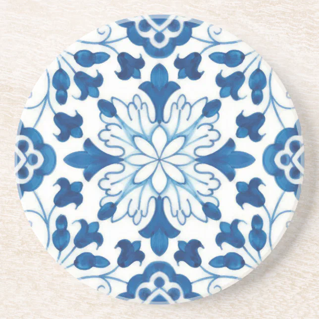 Vintage Portuguese Blue Azulejos Tile Pattern Coaster | Zazzle