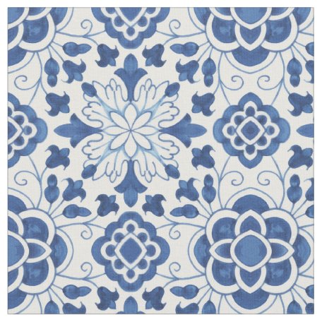 Portuguese Tile Pattern Fabric | Zazzle