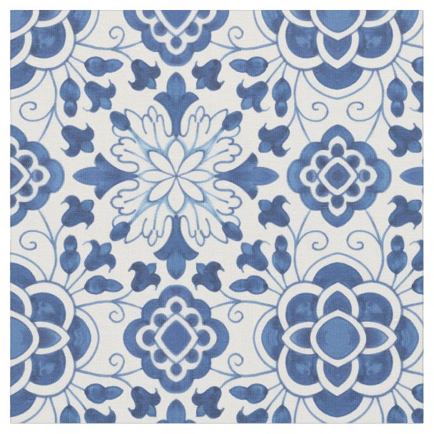 Portuguese Tile Pattern Fabric | Zazzle