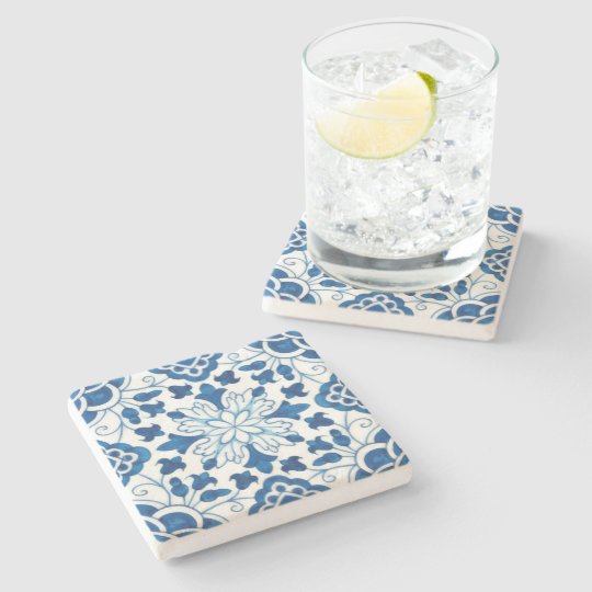 Vintage Portuguese Blue Azulejos Tile Pattern Stone Coaster | Zazzle.com