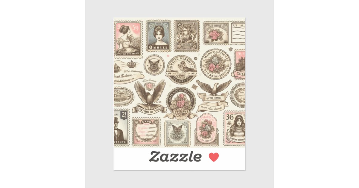 Vintage postage stamp-style stickers for invitatn | Zazzle