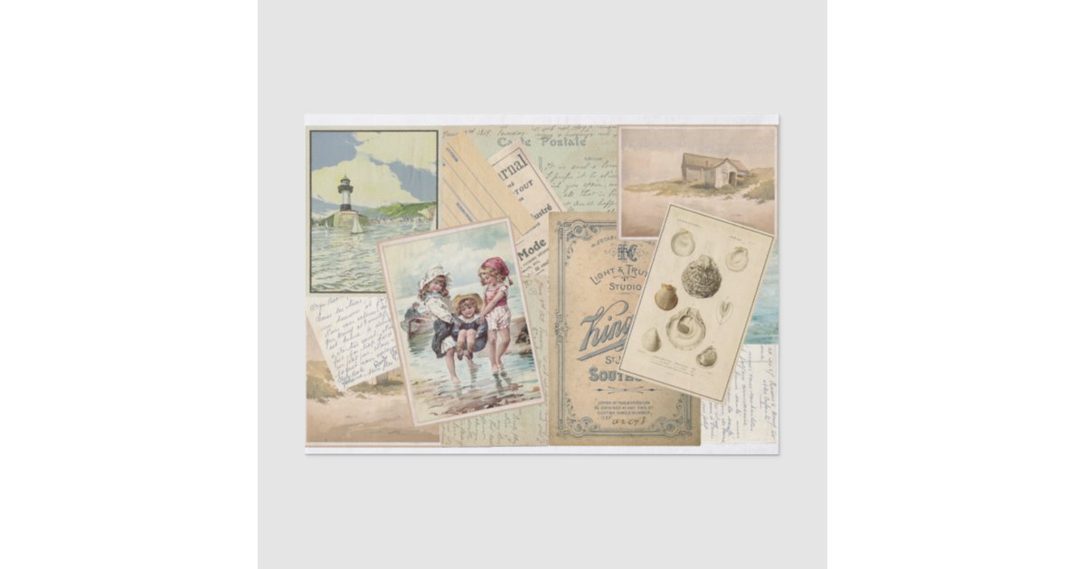 Vintage Postcard Seaside Beach Collage Tissue Paper | Zazzle