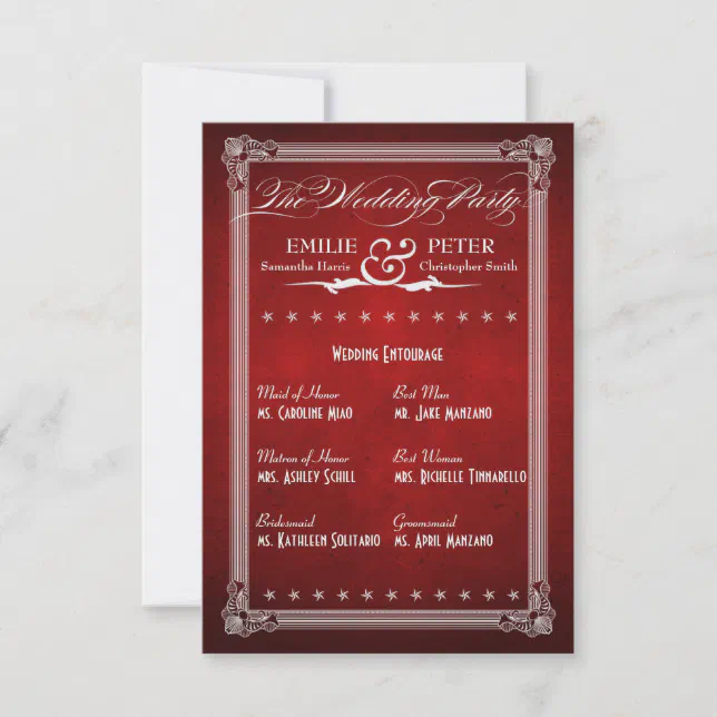 Vintage Poster Deep Red Wedding Party Card | Zazzle