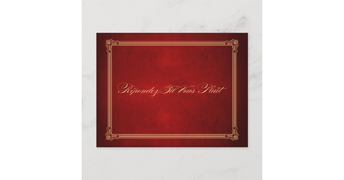 Vintage Poster Deep Red Wedding RSVP Postcard | Zazzle