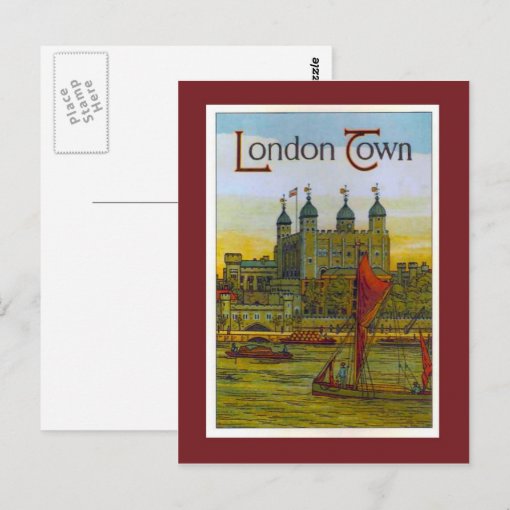 Vintage poster, London Town, Thames barge Postcard | Zazzle