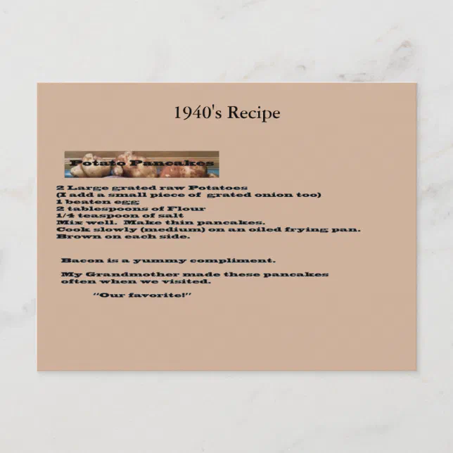 Vintage Potato Pancake Recipe Postcard | Zazzle