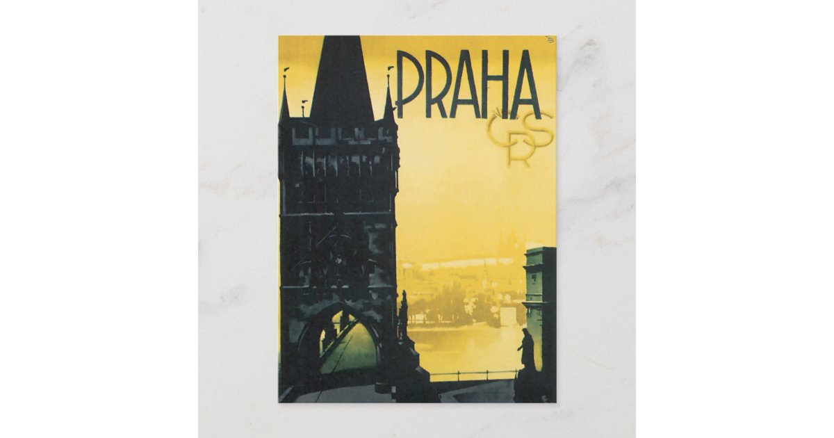 Vintage Prague (Praha) Fine Travel Poster Postcard | Zazzle