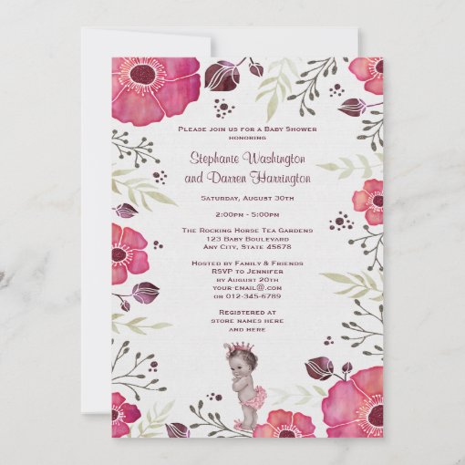 Vintage Princess Watercolor Poppies Baby Shower Invitation | Zazzle