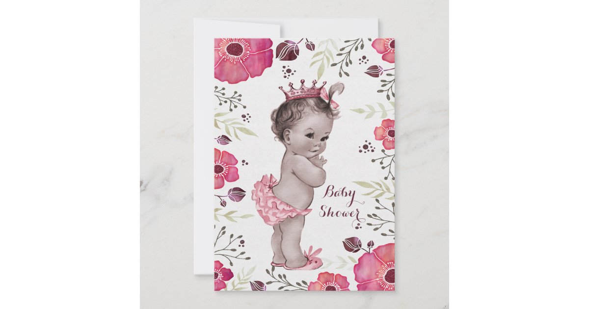 Vintage Princess Watercolor Poppies Baby Shower Invitation | Zazzle