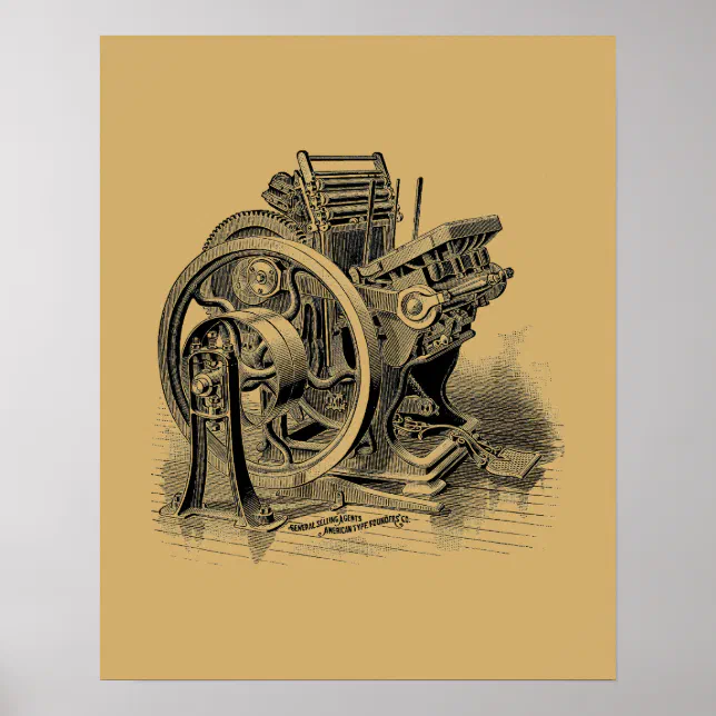 Vintage Printing Press Illustration Poster | Zazzle