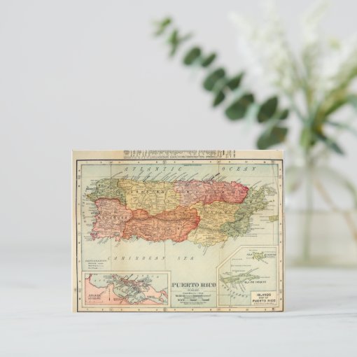 Vintage Puerto Rico Map, 1898 Postcard | Zazzle